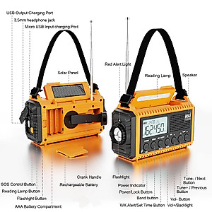 Emergency Radio,5000 Digital Weather Radio with AM/FM/NOAA/SW,SOS Survival Portable Radio,5 Way Powered Solar Hand Crank Radio with USB Charger, Flashlight, Reading Lamp, Headphone Jack for Outdoor