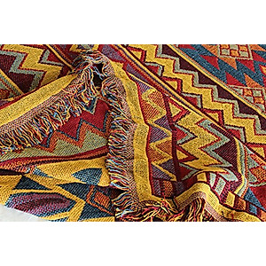 HNNSI Bohemian Cotton Woven Blanket Throw with Fringe, Reversible Sofa Towel Knitted Couch Blanket Throw for Bed Chair, Home Office Decor Tassels Blanket (51x70inch)