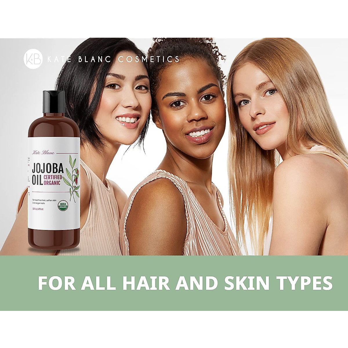 Kate Blanc Cosmetics Jojoba Oil for Hair, Face & Skin. Gua Sha Oil for Face Massage & Dermaplaning (16oz, Organic, 100% Pure, Natural)