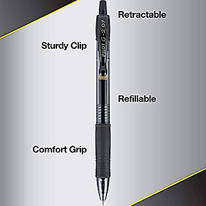 PILOT G2 Premium Refillable & Retractable Rolling Ball Gel Pens, Fine Point, Black Ink, 6 Pack