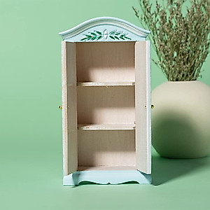 1:12 Scale Miniature Wardrobe Vintage Wooden Double Door Closet Mini Clothes Storage Cabinet Armoire Mini House Bedroom Furniture