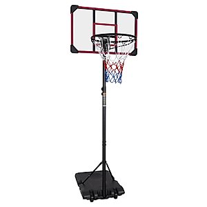 HooKung Portable Basketball Hoops Height Adjustable 5.6ft -7ft Basketball System 28 Inch Backboard with Wheels for Teenagers Youth Indoor Outdoor Use, red