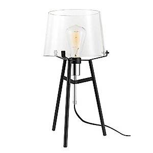 Globe Electric 67024 Lancaster 20" Table Lamp, Black Finish, Exposed Chrome Socket, Clear Glass Shade, In-Line Rocker Switch