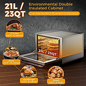 Pokytcox, 21L/23Qt Countertop Convection Oven, Commercial Toaster, 1440W Efficiency Heat,120V, Stainless Steel, Silver,3 Racks