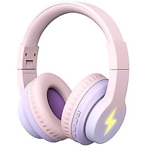 Kids Bluetooth Headphones, Colorful Wireless Over Ear Headset with LED Lights, Built-in Mic, 45H Playtime, 85dB/94dB Volume Limited Headphones for Boys Girls iPad Tablet School Airplane Pink Purple