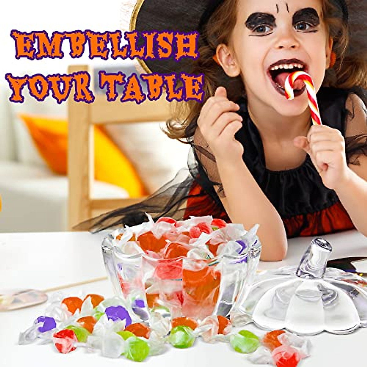 Tessco 2 Pcs 70oz Glass Pumpkin Candy Jar with Lid Halloween Pumpkin Jars Candy Bowl for Halloween Home Decoration(Clear, Large, Small)