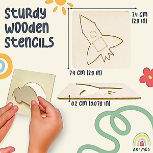 ARI MES - Wooden Stencils Drawing Kit for Kids, 50-Piece Art Stencils with Animal and Shape Stencils, Drawing Stencils, Complete Stencil Art Kit with Notebook, Markers & Bag, Stencils for Crafts