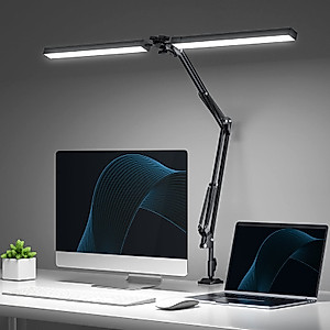 CHICLEW LED Desk Lamp for Home Office, 24W Swing Arm Double-Head Table Lamps, 3 Colors Lighting & Stepless Dimming Architect Reading Desk Light, Adjustable Eye-Caring Clamp Light for Study Relax Work