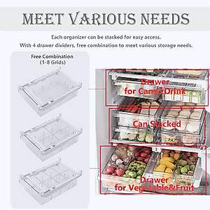 Refrigerator Organizer Bins - Clear Plastic Container Drawer for Egg Vegetable Fruit Snack Drink Food, Home Essentials Organization and Storage for Fridge Kitchen Cabinet Pantry Freezer
