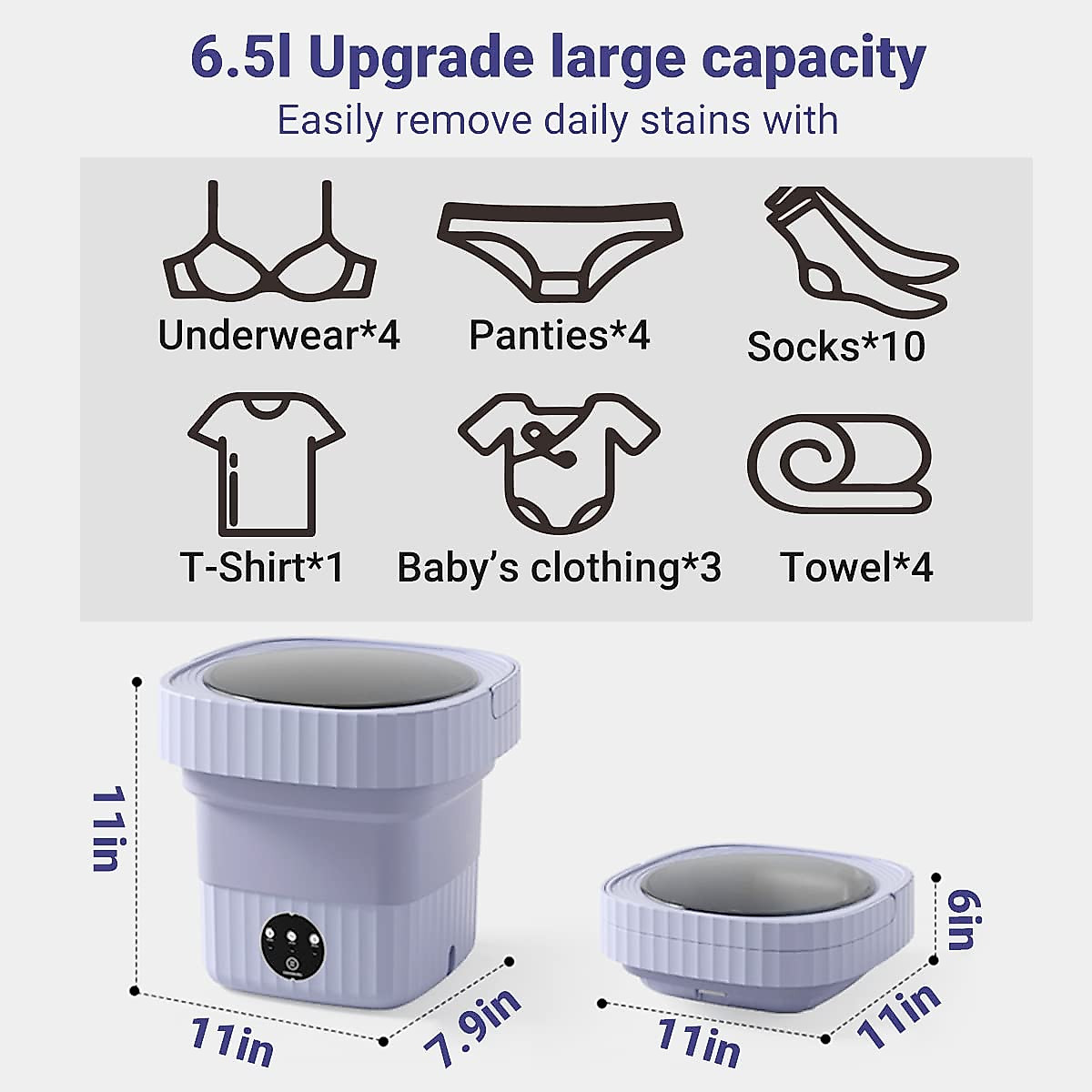Portable Washing Machine, Foldable Mini Washing Machine for Socks, Baby Clothes, Towels, Underwear Or Delicate Items, Ideal for Apartment, Dorm, Camping, RV Travel and More (purple)