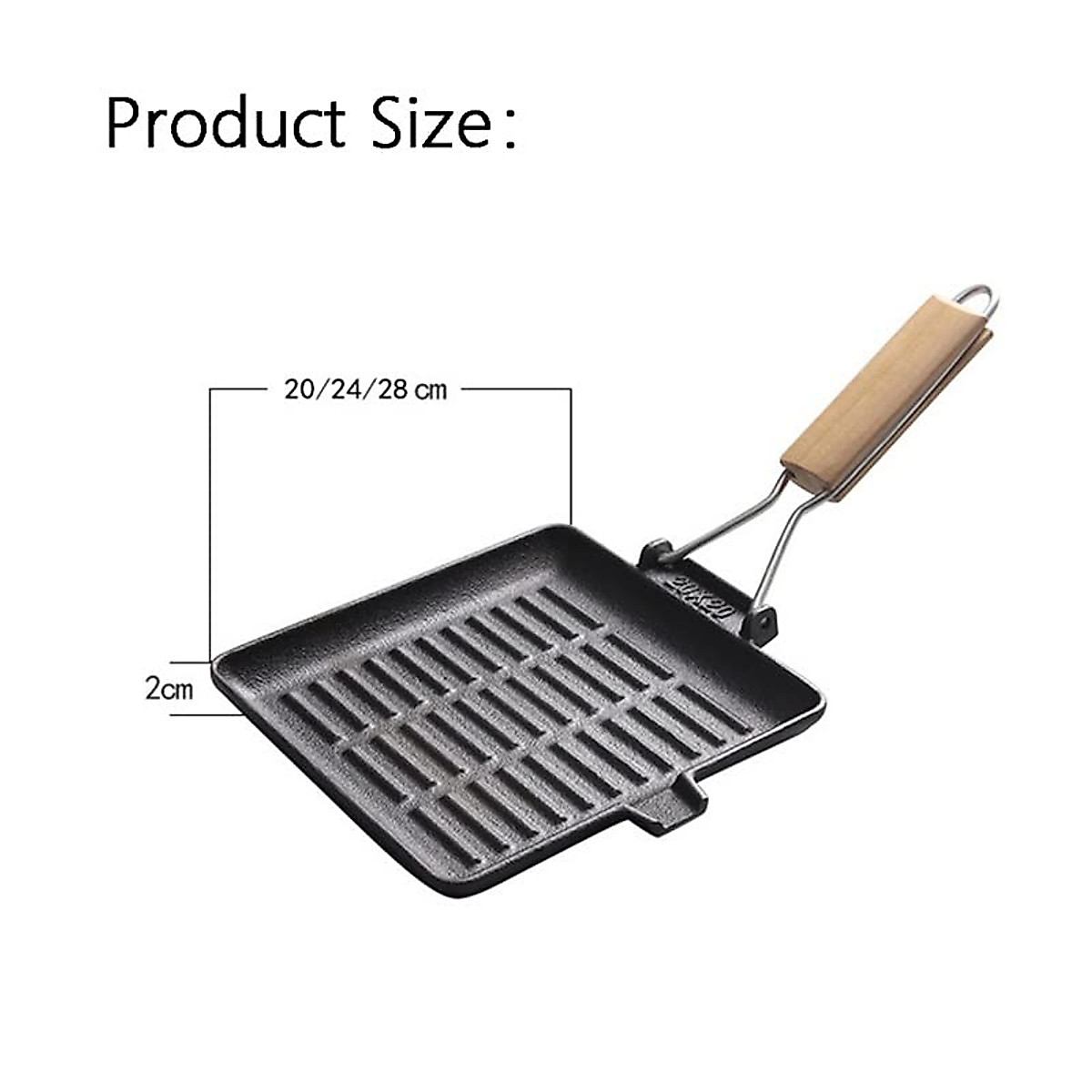 N/A Cast Iron Skillet Folding Handle Pan Grill Grill Fish Pan Household Frying Meat Striped Grill Pan Pan (Color : D, Size : 28cm)