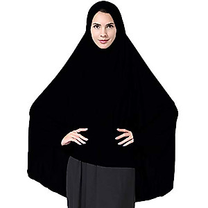 Ababalaya Women's Elegant Modest Muslim Islamic Ramadan Soft Lightweight Jersey Hijab Long Scarf,Black,XL