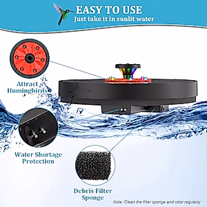 GAIZERL Solar Fountain 2024 Newest, 3.5W Solar Birdbath Fountains with Colorful Lights, Glass Panel, 2200mAh Battery, Hummingbird Water Pumps with 8 Spray Modes & 4 Fixed Pipes for Garden, Pool, Pond