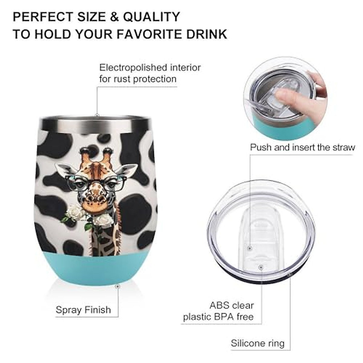 OPTKSNCU 304 Stainless Steel Insulated Cup with Lid, Giraffe Bites The Rose Print Durable, And Easy to Clean – Ideal for Home, Office, And Gift Giving