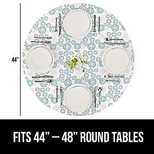 Gorilla Grip Vinyl Round Tablecloth, Fitted Elastic Edge Cover, Fade and Stain Resistant Table Cloths, Spill Proof Linen Covers for Indoor Dining, Outdoor Picnic Parties, Camping, 44" Turquoise Spiral