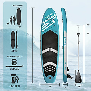 FBSPORT 11' Premium Inflatable Stand Up Paddle Board, Yoga Board with Durable SUP Accessories & Carry Bag | Wide Stance, Surf Control, Non-Slip Deck, Leash, Paddle and Pump for Youth & Adult