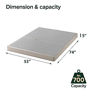 ZINUS No Assembly Metal Box Spring, 5 Inch White Mattress Foundation, Sturdy Metal Structure, Full