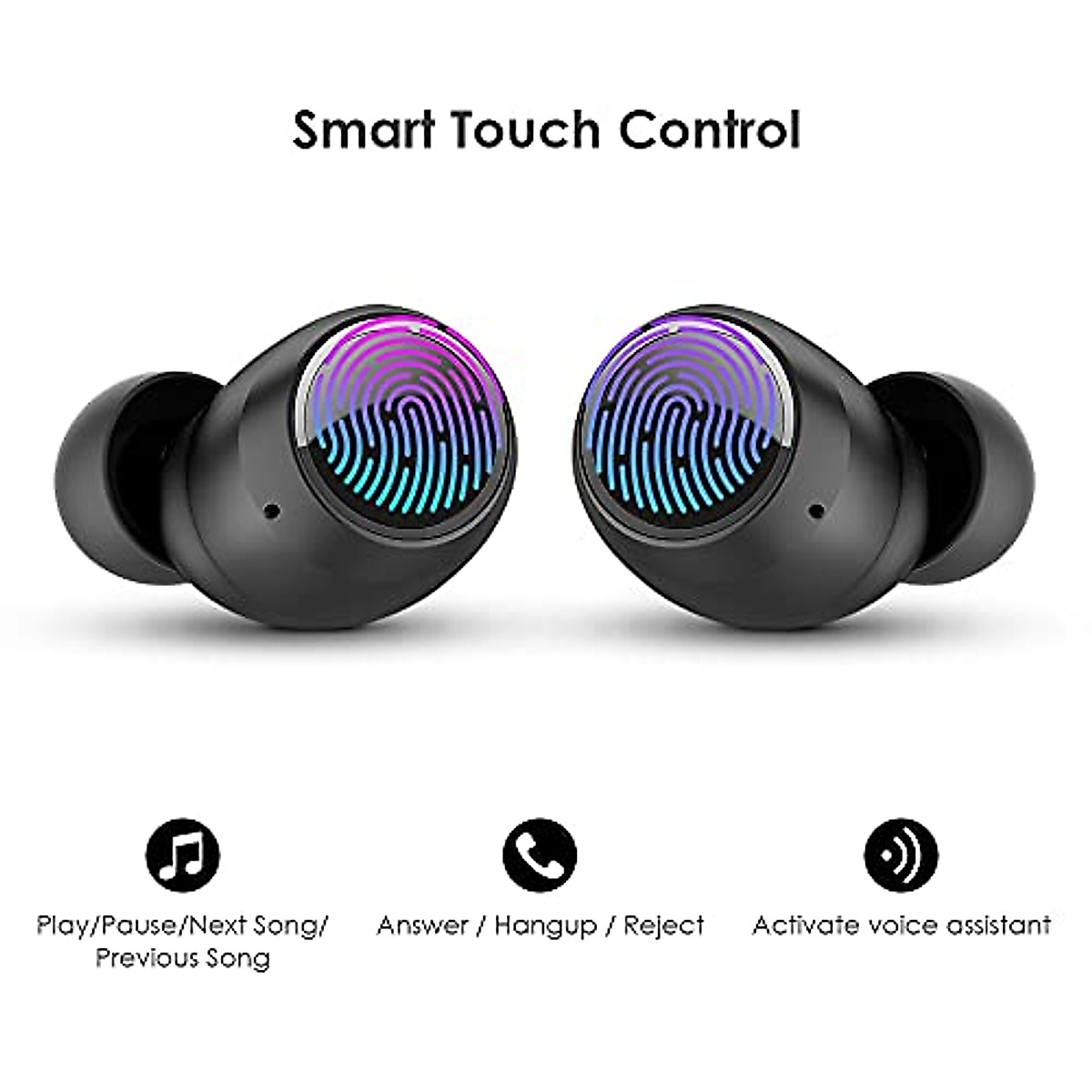 HIFI WALKER Wireless Earbuds, T10 Bluetooth Earbuds with Microphone and Touch Control, HiFi Stereo Sound Earphones in Ear, Black