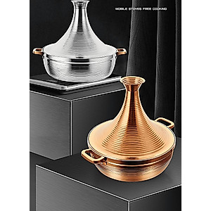 304 Stainless Steel Moroccan Tagine Pot,Non Stick Tagine Stainless Steel Tower Stew Dry Pot Non-stick Slow Cooker Seafood High Lid Pan Electromagnetic Cooker Moroccan Tajine Casserole,Gold,26cm