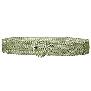 2 Inch Wide Hand Made Soft Metallic Woven Braided Round Belt, Lime Green | m/l (32"-34" waist)