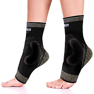 NeoAlly Copper Ankle Support Brace Compression Sleeve with Silicone Gel Reduce Foot Swelling Pain Relief from Plantar Fasciitis and Achilles Tendon (Medium - 1 Pair)