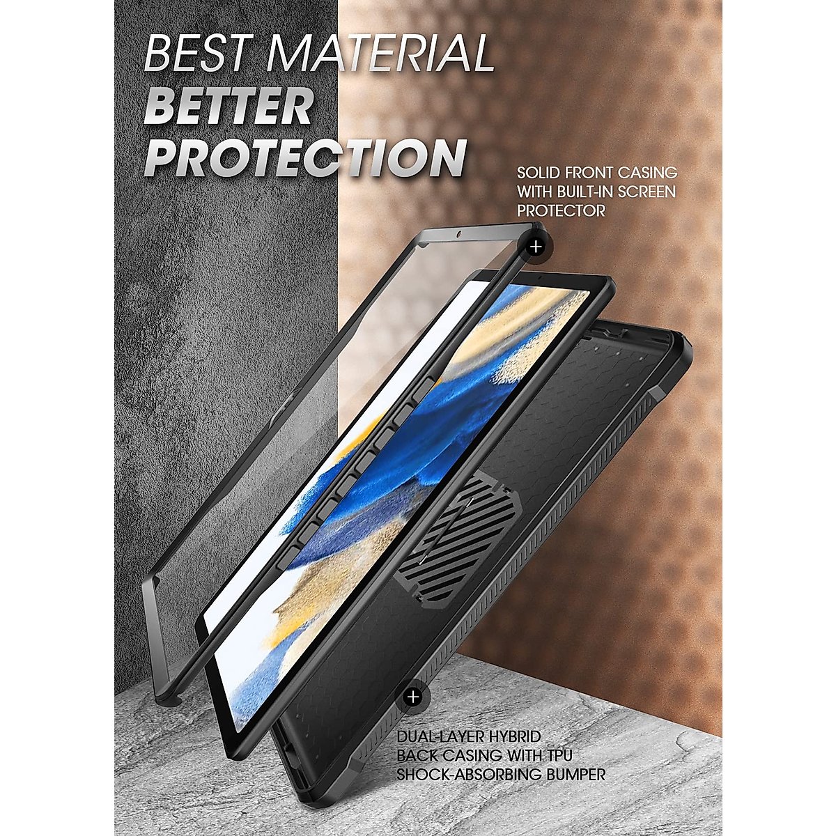 SUPCASE for Galaxy Tab A8 Case with Stand (Unicorn Beetle Pro), [Built-in Screen Protector] Full-Body Rugged Shockproof Heavy Duty Protective Tablet Case for Samsung Galaxy Tab A8 10.5 Inch, Black