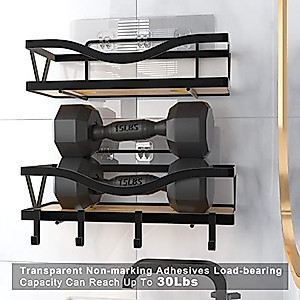 Shower Caddy Organizer, Natural Bamboo Shower Shelves with 4 Hooks, No Drilling Rustproof Stainless Steel Shower Organizer for Inside Shower & kitchen organization and storage, Matte Black, Set of 2