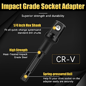6PCS Impact Grade Socket Adapter Set, 1/4", 3/8", 1/2" Drive Drill Socket Adapter, Premium Cr-V Socket Driver Adaptor, Hex Shank Driver Socket Adapter for Cordless Drill, Screwdriver, Power Drill