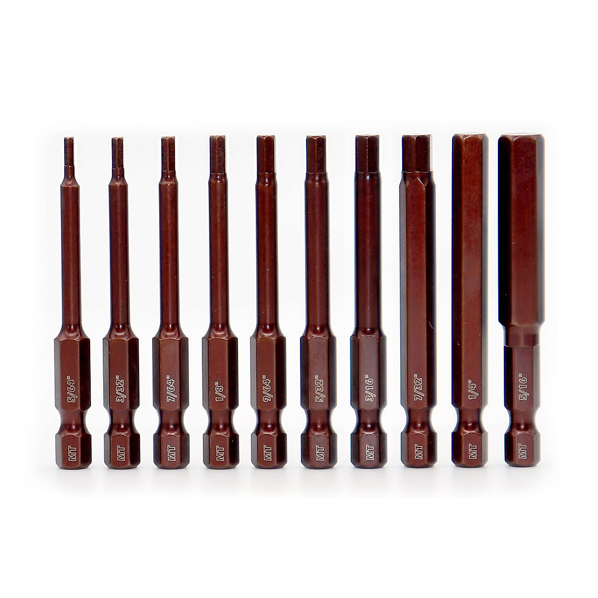 2.5" SAE HEX Bit Set | SAE Taiwan S2 Steel HEX Bit Set | SAE Hex Head Bit Set | Hex Head Allen Wrench Drill Bit Set | 10-Piece | for 1/4" Impact Driver or Drill by Milliontronic