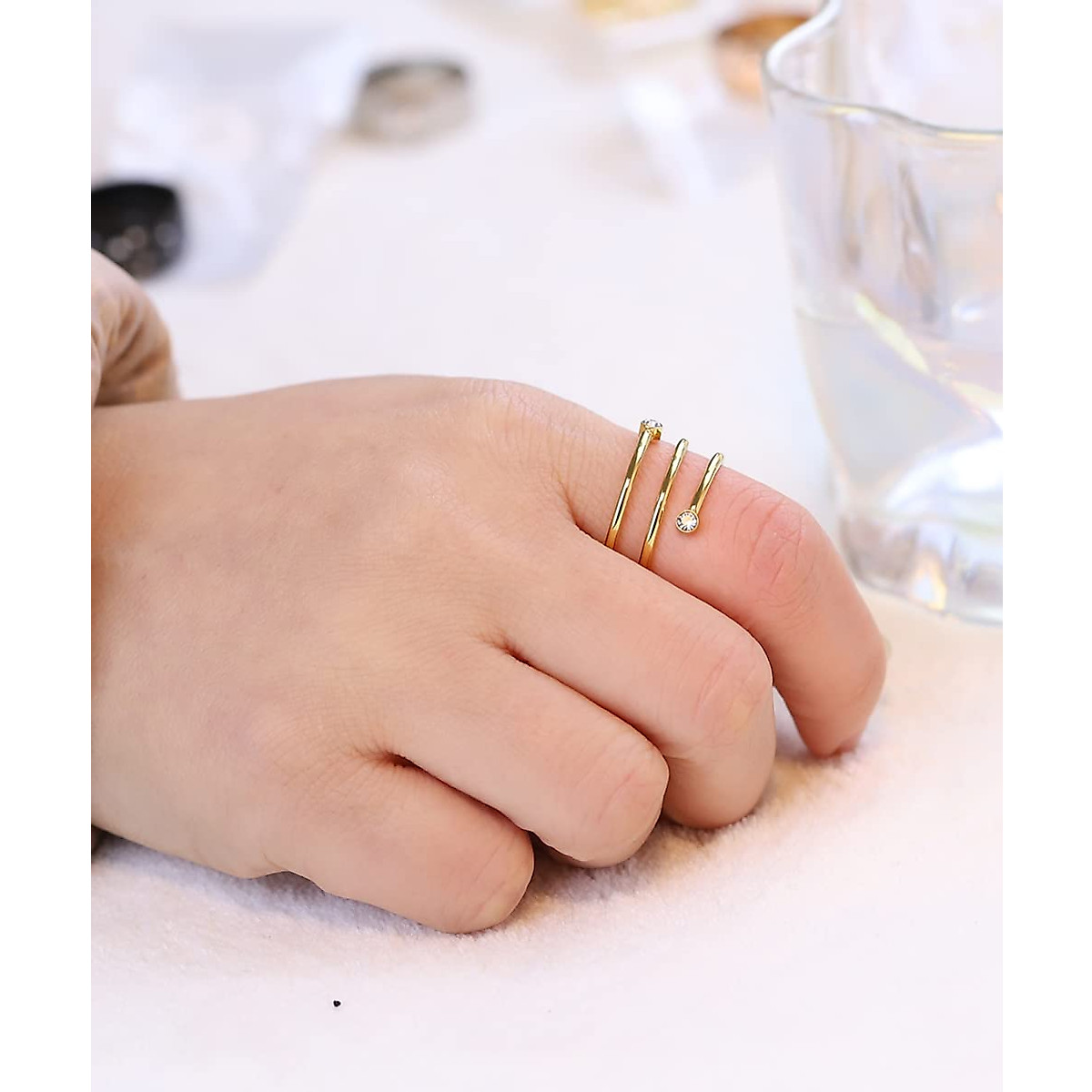 MYNENEY Stainless Steel Braided Wrap Wave Stacking Promise Statement Cocktail Party Ring (Gold, 10)