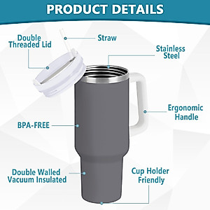 MCHIVER Gray 30 oz Tumbler with Handle and Straw Stainless Steel Vacuum Water Bottle Leak-proof Travel Coffee Mug Insulated Tumbler for Water Iced Tea Coffee
