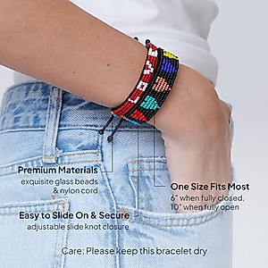 Ubuntu Life Love Beaded Leather Bracelet – Handmade Glass Bead Bracelet with Slide Closure and Genuine Leather, Stackable Boho Bracelets for Women and Men (Red/White, 1 Pack)