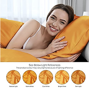 Al Ahmedani Linen Orange Satin Pillowcase for Hair and Skin, Orange Silk Pillow Case Queen Set of 2 with Envelope Closure 20x30 inches