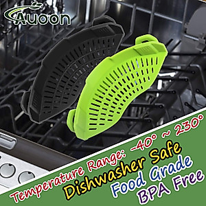 AUOON Clip on Strainer for pots Pans,2PACK,Heat Resistant Silicone, Easy to Use and Store, Dishwasher Safe,BlackGreen