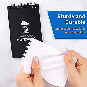 COIDEA Waterproof Notebook, Top-Spiral Pocket Notepad, 3" x 5" Weatherproof NotePad, All Weather Police Pocket Notebook Little Memo Steno Note Pads for Outdoor Office School Recording, Black