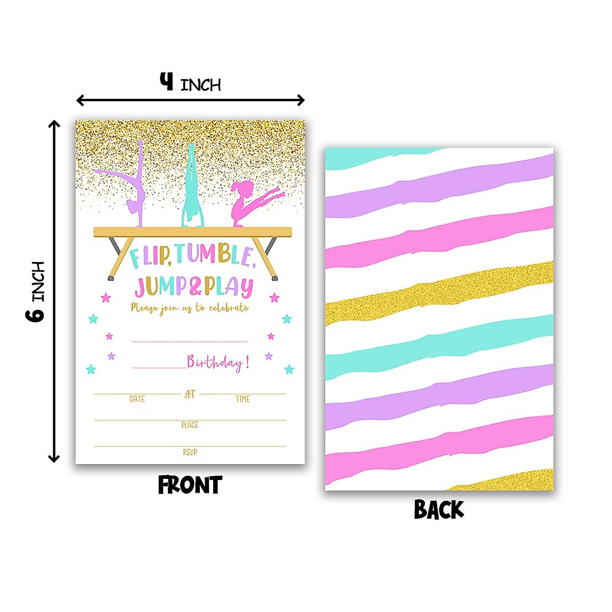 Grace Yonks Gymnastics Birthday Invitations, Pack of 20 with Envelopes, 4x6 inch, Matte Card Paper, Cute Design, Ideal for Personal and Professional Use