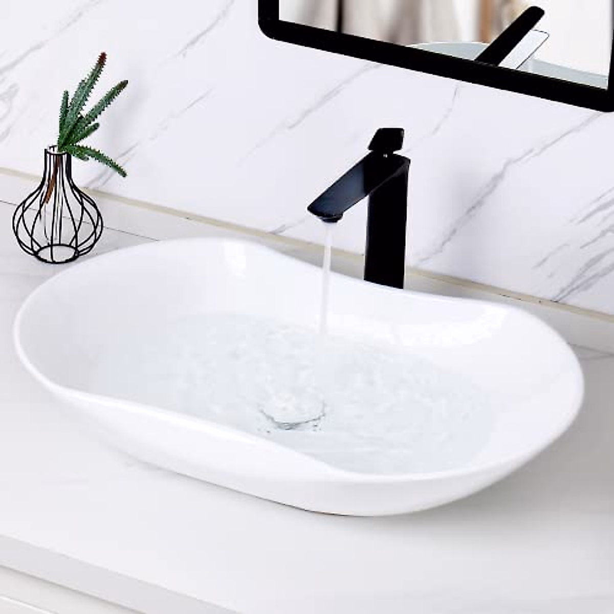 Tysun Oval Vessel Sink, 26'' x 16'' Modern Vessel Sinks for Bathrooms, White Porcelain Ceramic Oval Bathroom Sink Above Counter