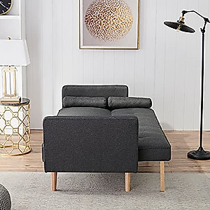 ERYE Modern Loveseat Convertible Sleeper Couch Bed, Tufted Upholstered Futon Sofabed for Living Room,2 Seater Comfy Love Seat Daybed Sofas, Twin, Dark Gray Linen w/2 Pillows A