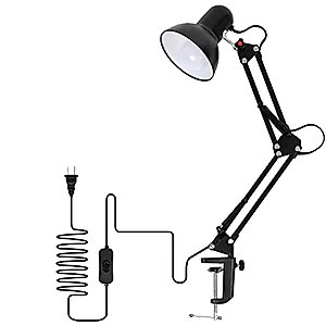 Desk Lamp,Swing Arm Desk Lamp with Clamp,Eye-Caring Reading Light,LED Bulb,79 Inch Cord,for Reading,Craft,Home,Office (Black)