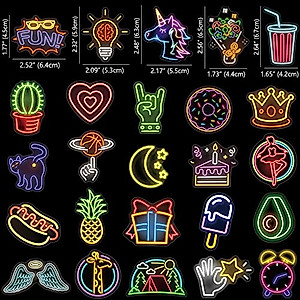 80 Pcs Cool Neon Sign Vinyl Stickers for Kids Teens Waterproof Water Bottle Stickers Pack for Laptop Phone Case Guitar Skateboard Helmet Bike Car Decals Party Favors Supplies Home Decor