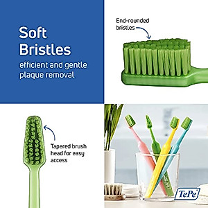 TEPE Good Soft-Bristle Toothbrush for Adults and Teens, Pack of 3, Regular