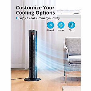 Tower Fan, 36”Oscillating Bladeless Fans with Remote, Quiet Cooling, 3 Modes, Multiple Speed Settings,12H Timer, LED Display with Auto Off,Black Portable Floor Fan for Bedroom Living Rooms Office