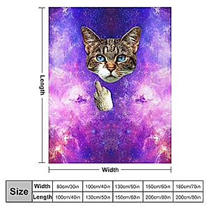 Flannel Fleece Blanket Light-Weight Throw Blanket Smothness Beach Blanket Cat Middle Finger Cosmos Pattern Air-Conditioned Quilts for Home Decoration (30 x 40 Inches)