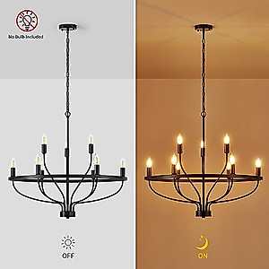 Farmhouse 9-Lights Black Chandelier, Industrial Vintage 30" Candle Style Dining Chandelier Light Fixture, Retro Modern Black Chandelier for Dining Room, Kitchen Island, Living Room, Bar, E12