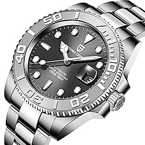 Mens Watches Pagani Design 1651 Wrist Watch for Men Automatic Mechanical NH35 Movement 100M Water Resistant Sapphire Glass Ceramic Bezel Stainless Steel Watch (White Grey)