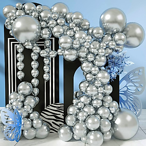 MOMOHOO 130PCS Silver Balloons Different Size, 5 10 12 18 Inch Metallic Silver Balloons Garland Kit Chrome Latex Balloons for Weddings, Anniversary, Celebration Party Decoration.