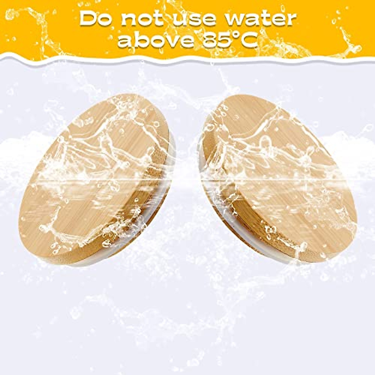 Sawysine Yogurt Jar Lids Set Reusable Bamboo Wooden Lids Round Canning Lids with Silicone Sealing Rings Compatible with Oui Yogurt Jars for Mugs and Jars (12)