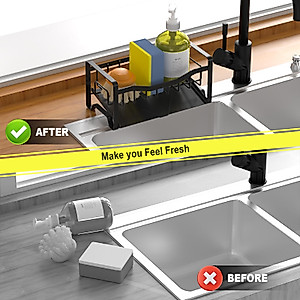 Maifan Kitchen Sink Caddy Organizer Sponge Holder for Kitchen Sink with Stainless Steel Auto Drain Tray, Self Drain Dish Soap Sponge Caddy Rack for Kitchen Countertop Storage Gadgets Accessories