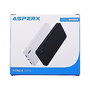 AsperX, Power Bank, 15000mAh, 2-Pack, Rechargeable Battery Pack for Heated Vest, Jackets, USB-C Out and in, Dual USB A, External Battery Pack for iPhone, Samsung, Android, and More