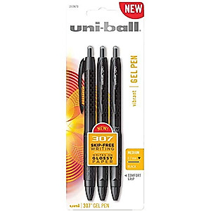 Uni-Ball Signo 307 - Fine Retractable Rollerball Pen - 3 Pack - Black - UMN-307